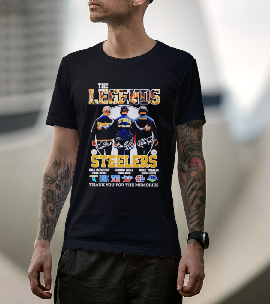 Pittsburgh Steelers Legends Bill Cowher Chuck Noll Mike Tomlin Thank You For The Memories T-Shirt