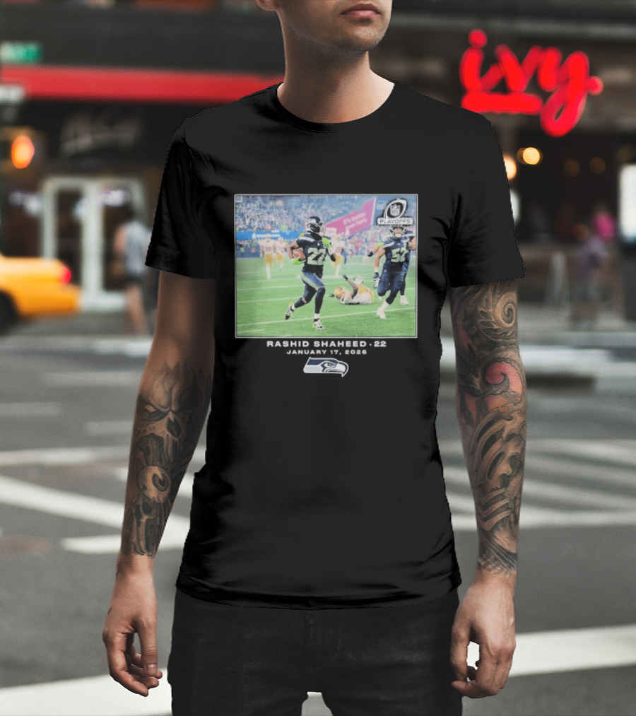 Seahawks Playoffs Rashid Shaheed Jan 17 2026 NFL Action T-Shirt
