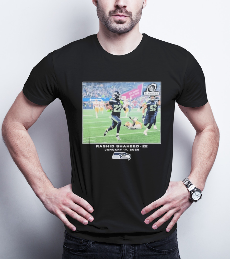 Seahawks Playoffs Rashid Shaheed Jan 17 2026 NFL Action T-Shirt