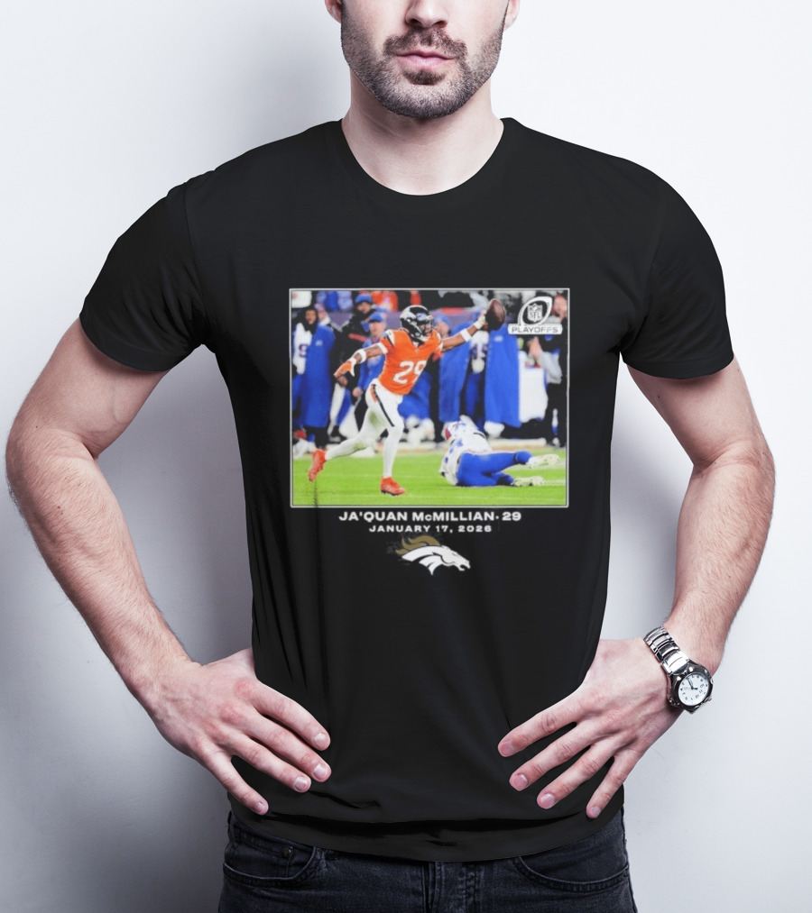 Denver Broncos Playoffs Ja'Quan McMillian 29 Action T-Shirt
