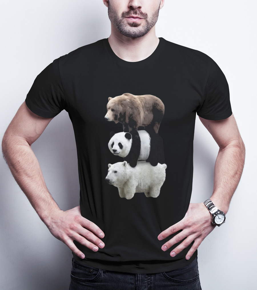 We Bears Realistic Stacked Brown Panda Polar Bears T-Shirt