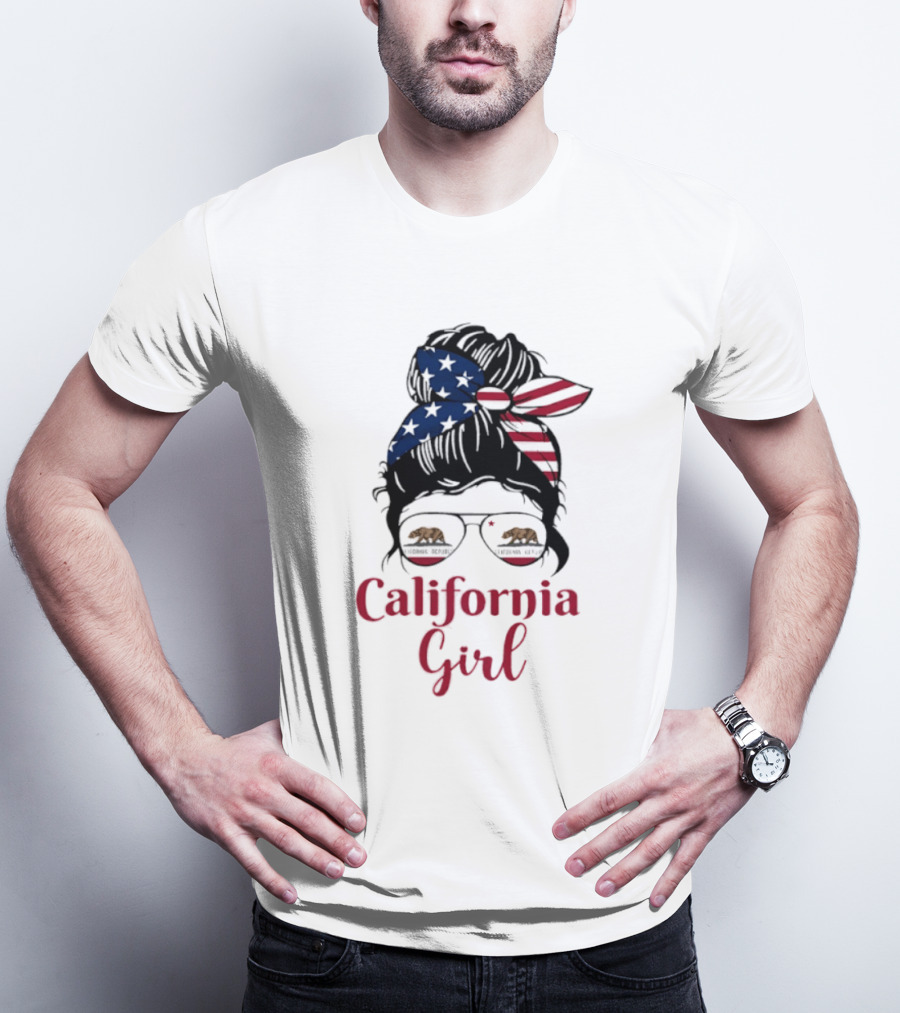 California Girl Sunglasses Bear Bandana Stars Stripes T-Shirt