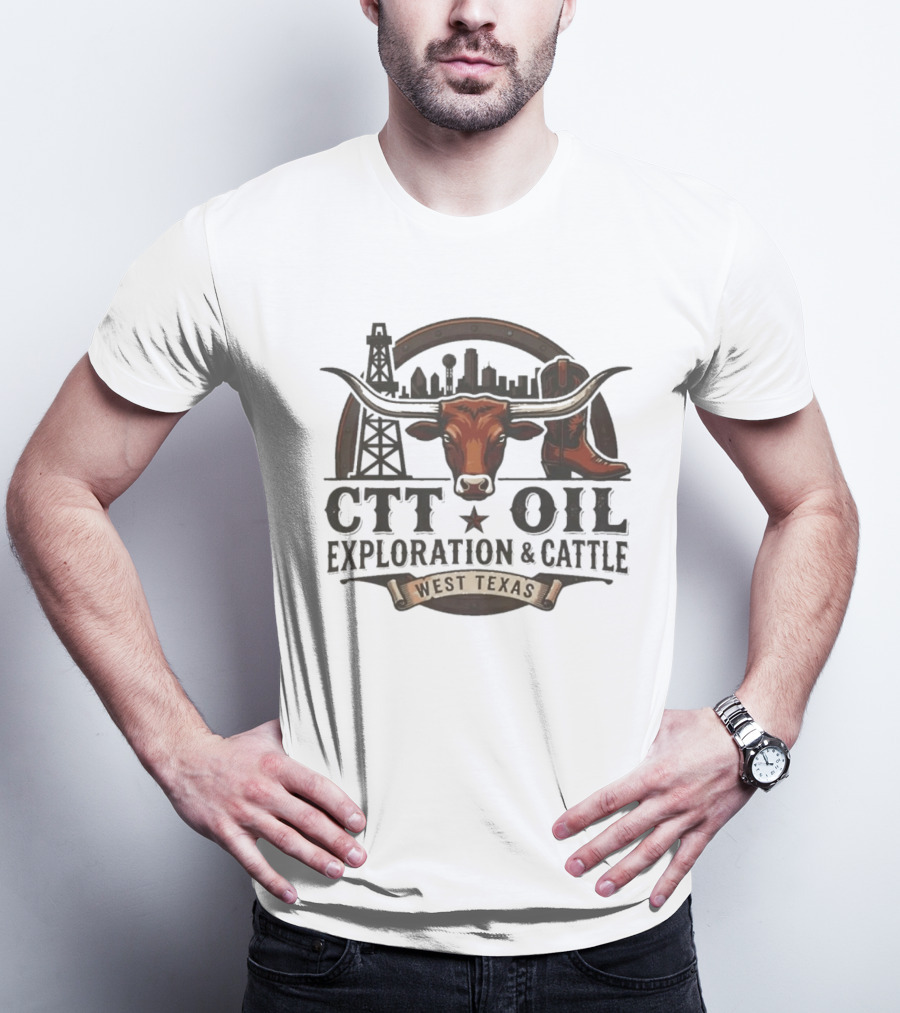 CTT Oil Exploration And Cattle Longhorn West Texas Oilfield Skyline Cowboys T-Shirt