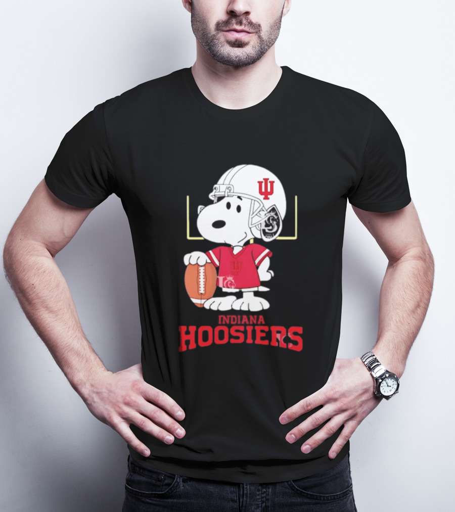Snoopy Indiana Hoosiers Football Helmet Jersey Football Field T-Shirt