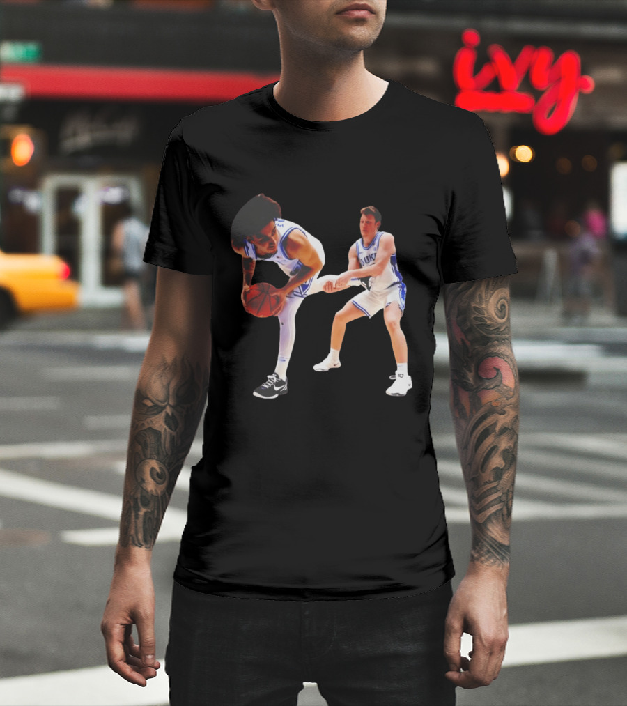 Kon Knueppel Grabbing Tyrese Proctor's Leg Duke Basketball T-Shirt
