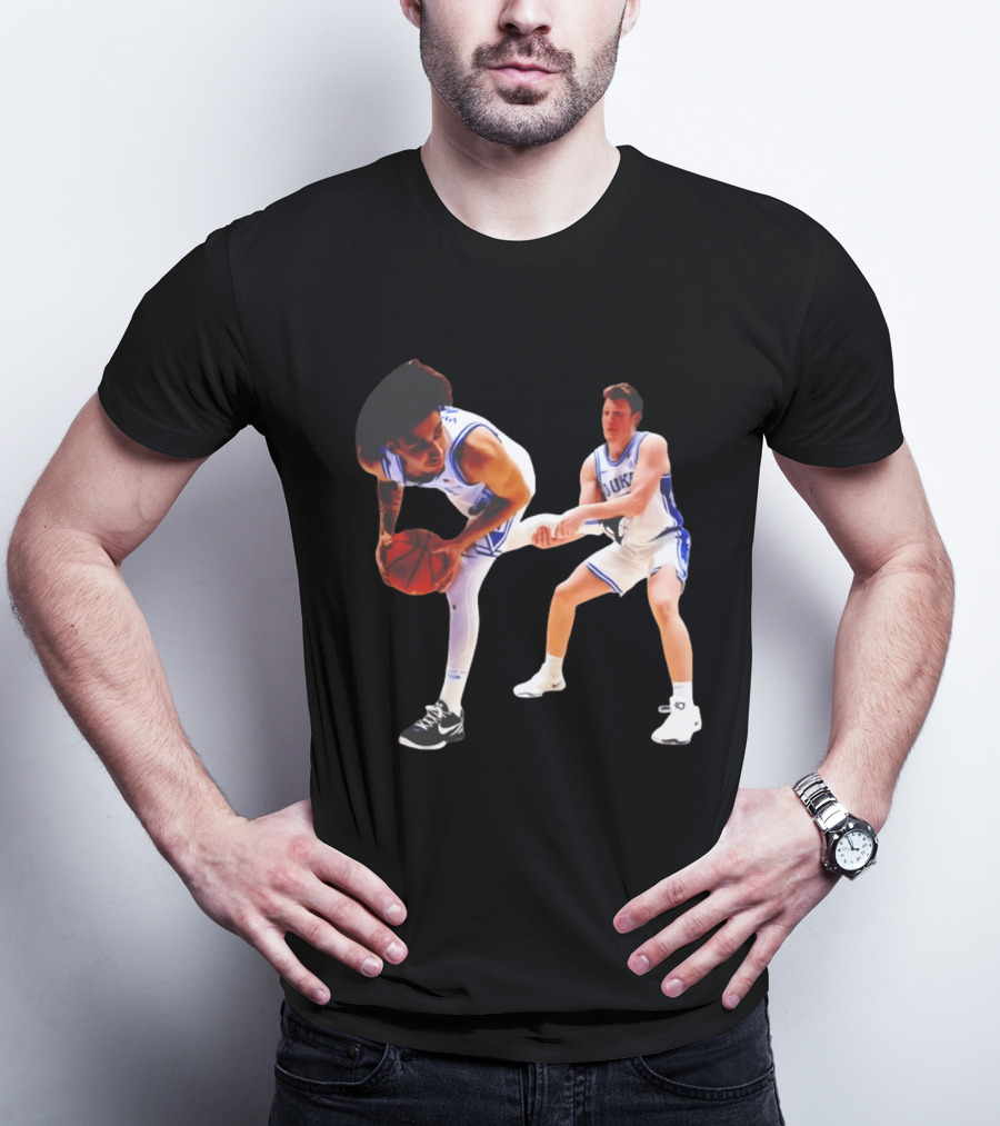Kon Knueppel Grabbing Tyrese Proctor's Leg Duke Basketball T-Shirt