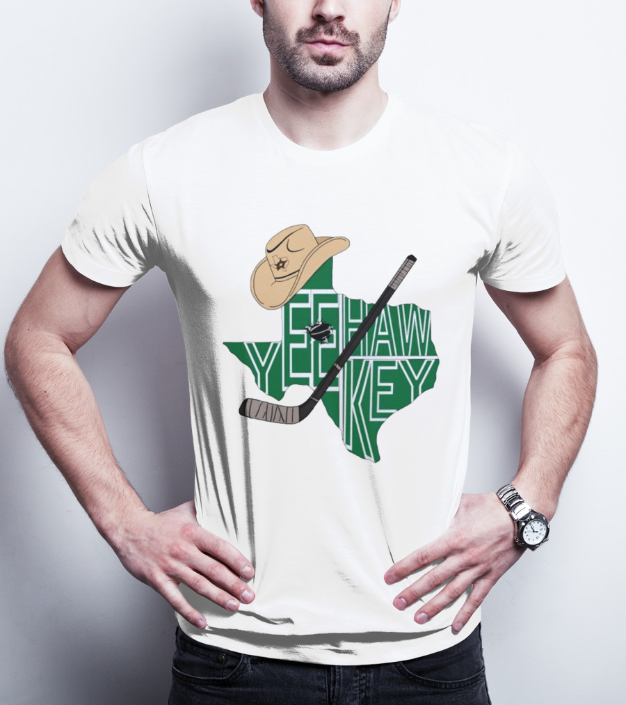 Yee Hawkey Hockey Texas Map Cowboy Hat And Stick Retro 1993 T-Shirt
