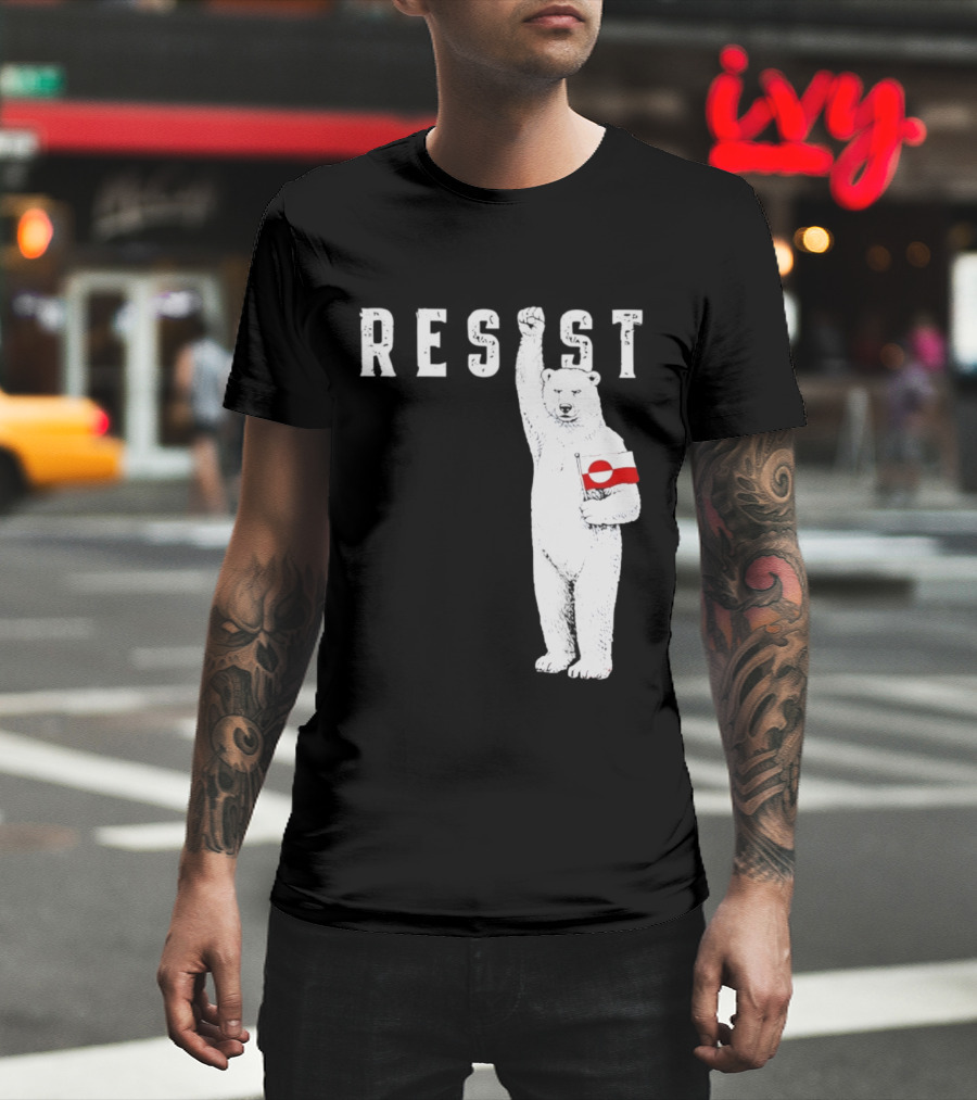Resist Polar Bear Holding Greenland Flag T-Shirt
