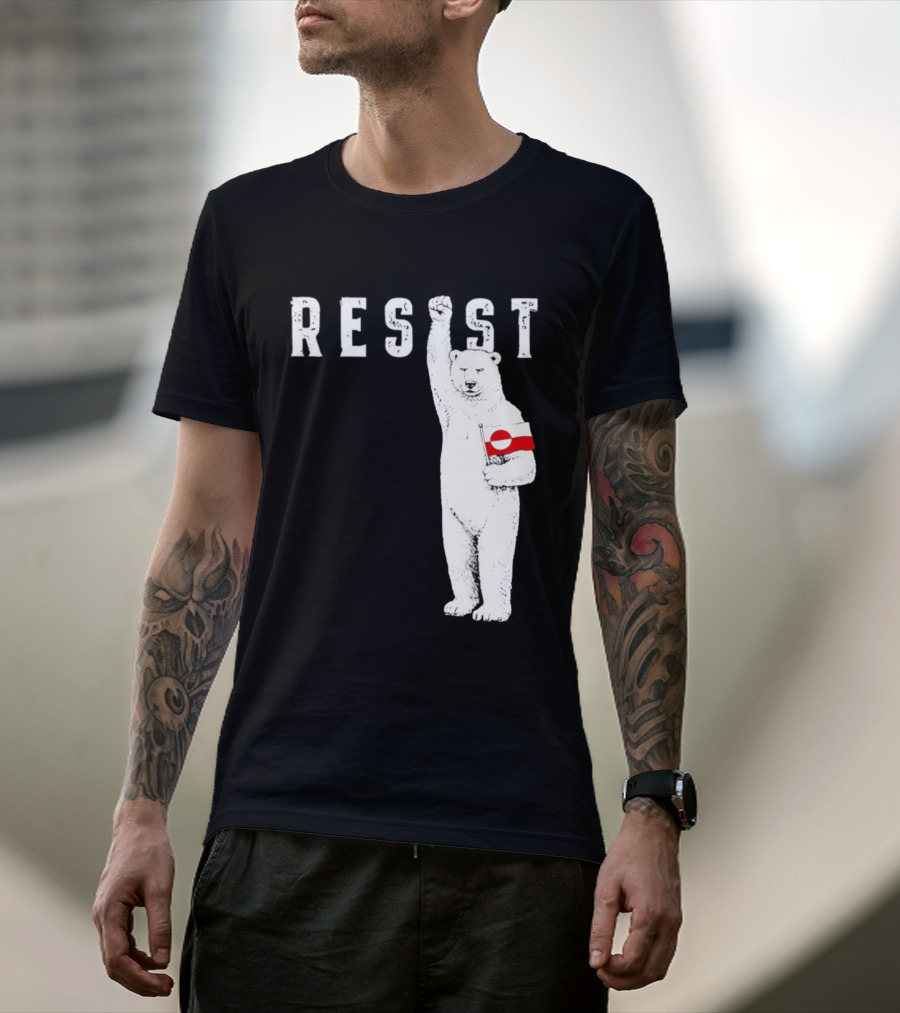 Resist Polar Bear Holding Greenland Flag T-Shirt
