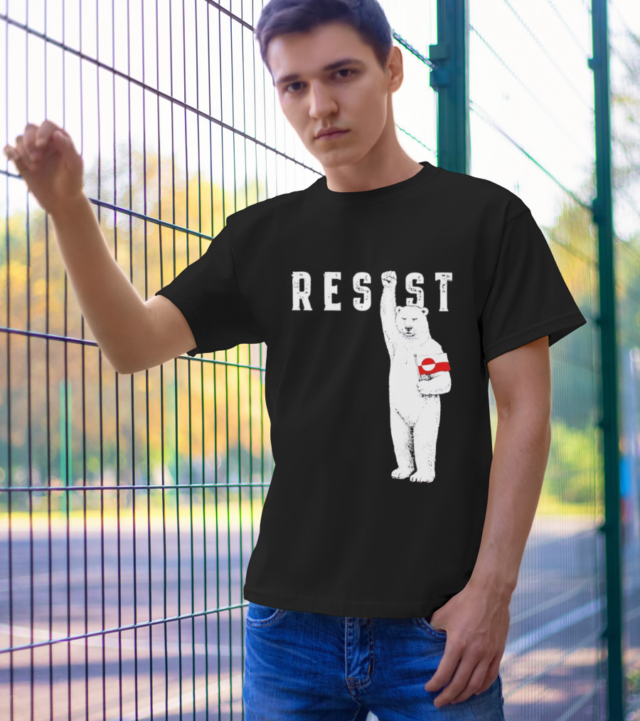 Resist Polar Bear Holding Greenland Flag T-Shirt