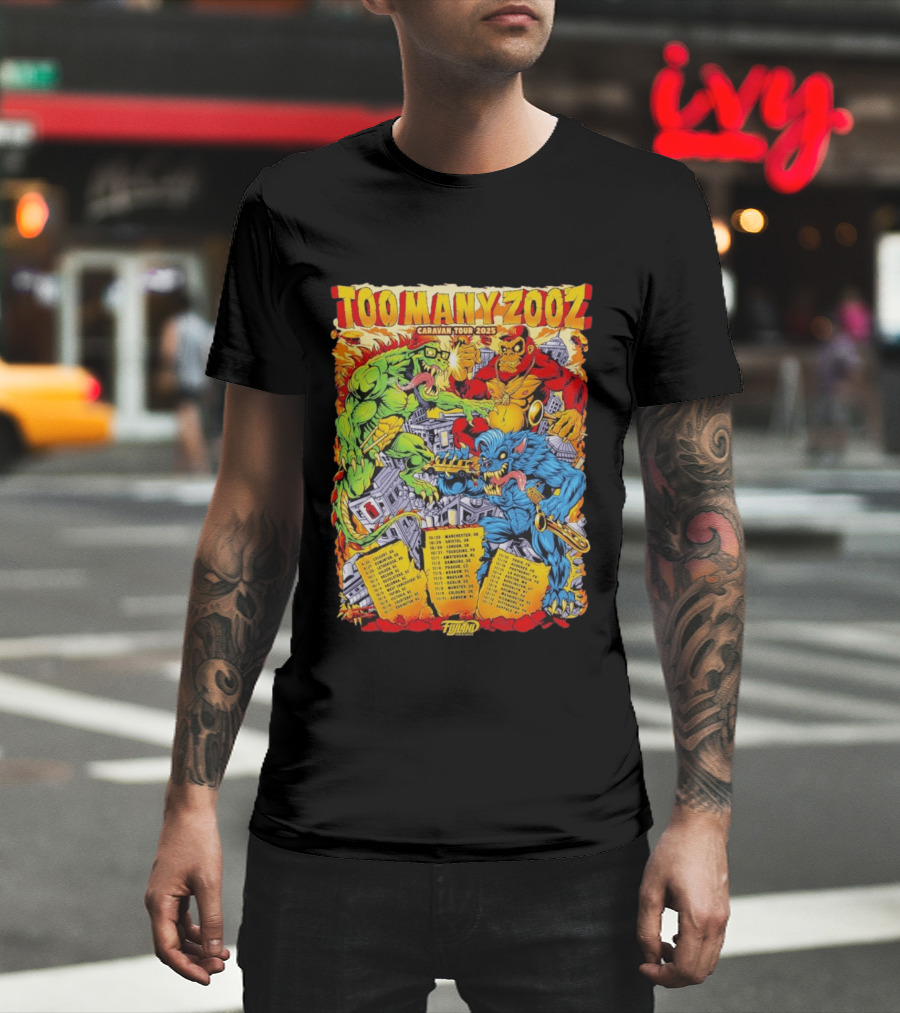 Too Many Zooz Caravan Tour 2025 Cities Monster Theme Music Band T-Shirt