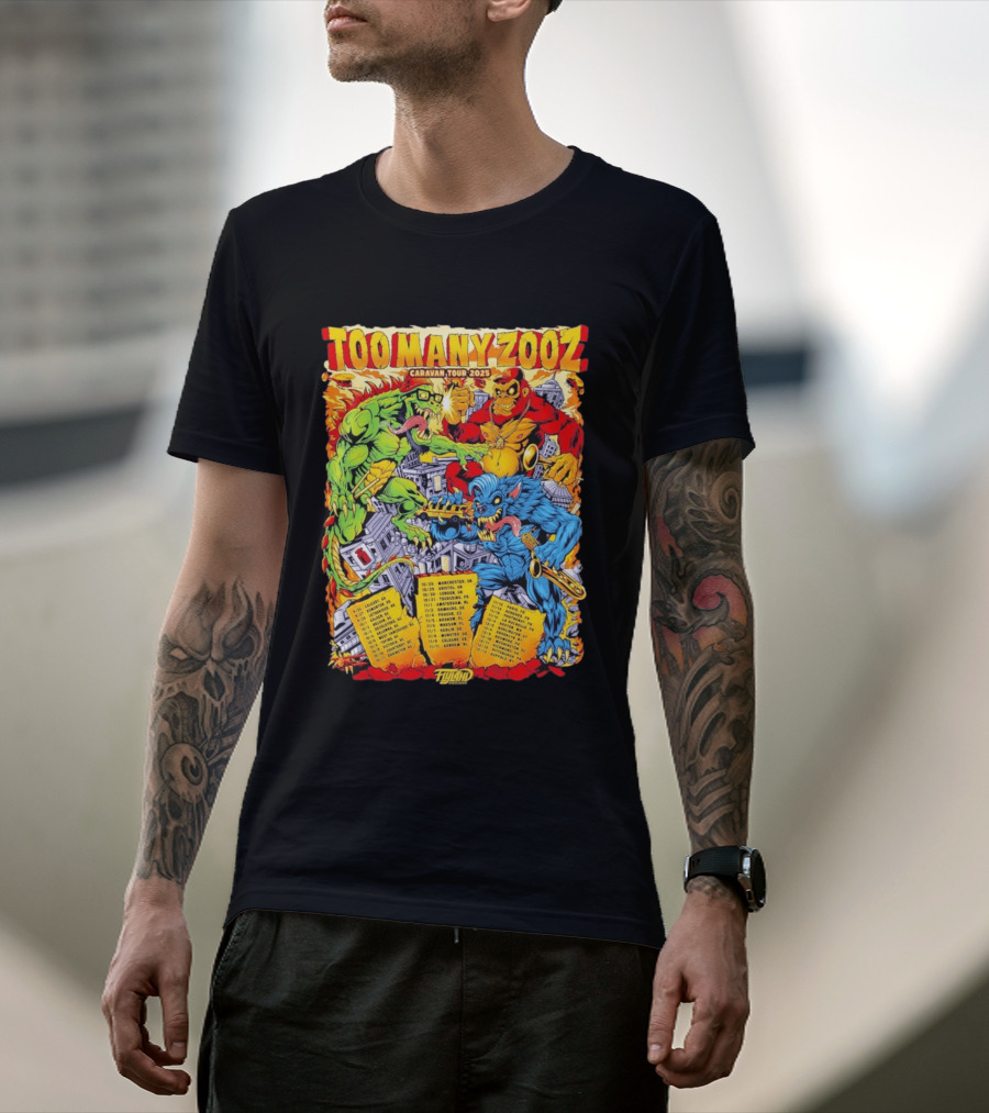 Too Many Zooz Caravan Tour 2025 Cities Monster Theme Music Band T-Shirt