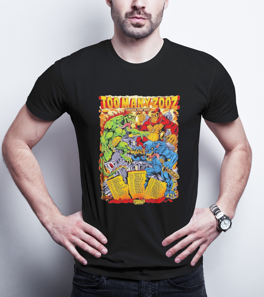 Too Many Zooz Caravan Tour 2025 Cities Monster Theme Music Band T-Shirt