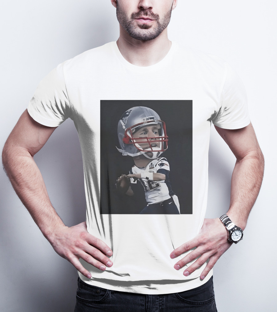 Tom Brady New England Patriots Caricature Super Bowl MVP Quarterback 12 Football Helmet T-Shirt