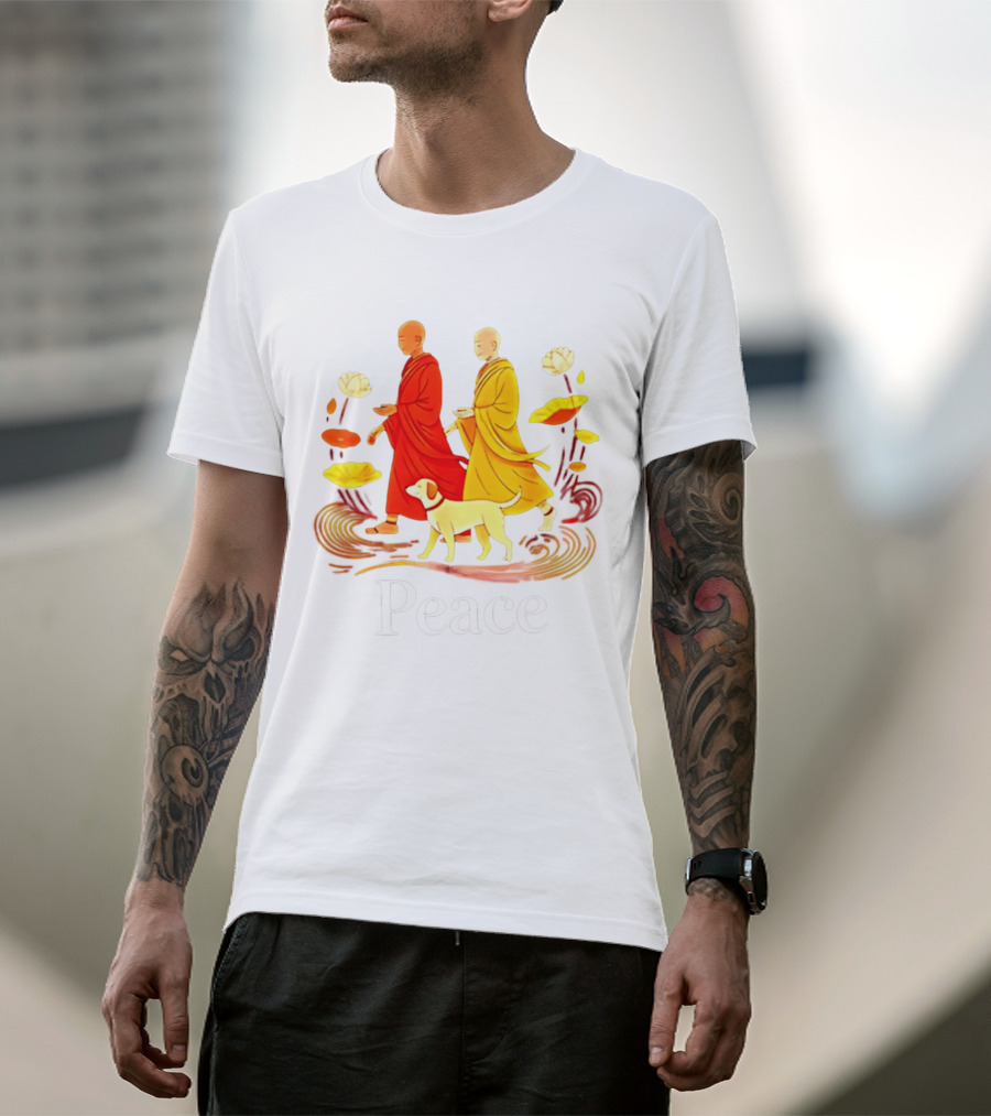 Walk For Peace Monks And Aloka Dog Lotus Path T-Shirt