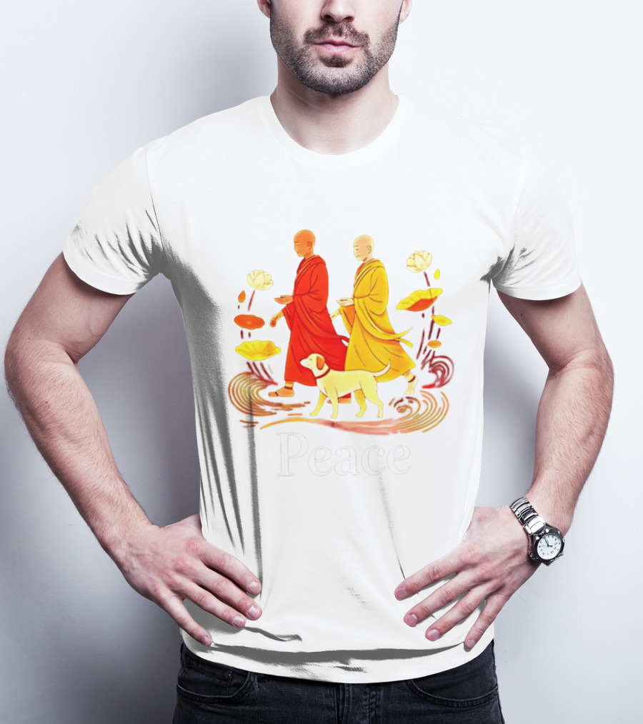 Walk For Peace Monks And Aloka Dog Lotus Path T-Shirt