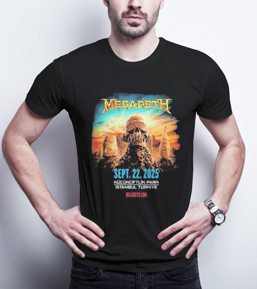 Megadeth September 22 2025 Küçükçiftlik Park Istanbul Turkey Skull T-Shirt