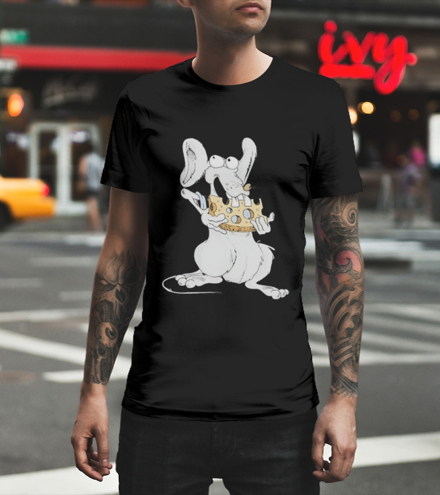 Cartoon Mouse Enjoying Swiss Cheese T-Shirt