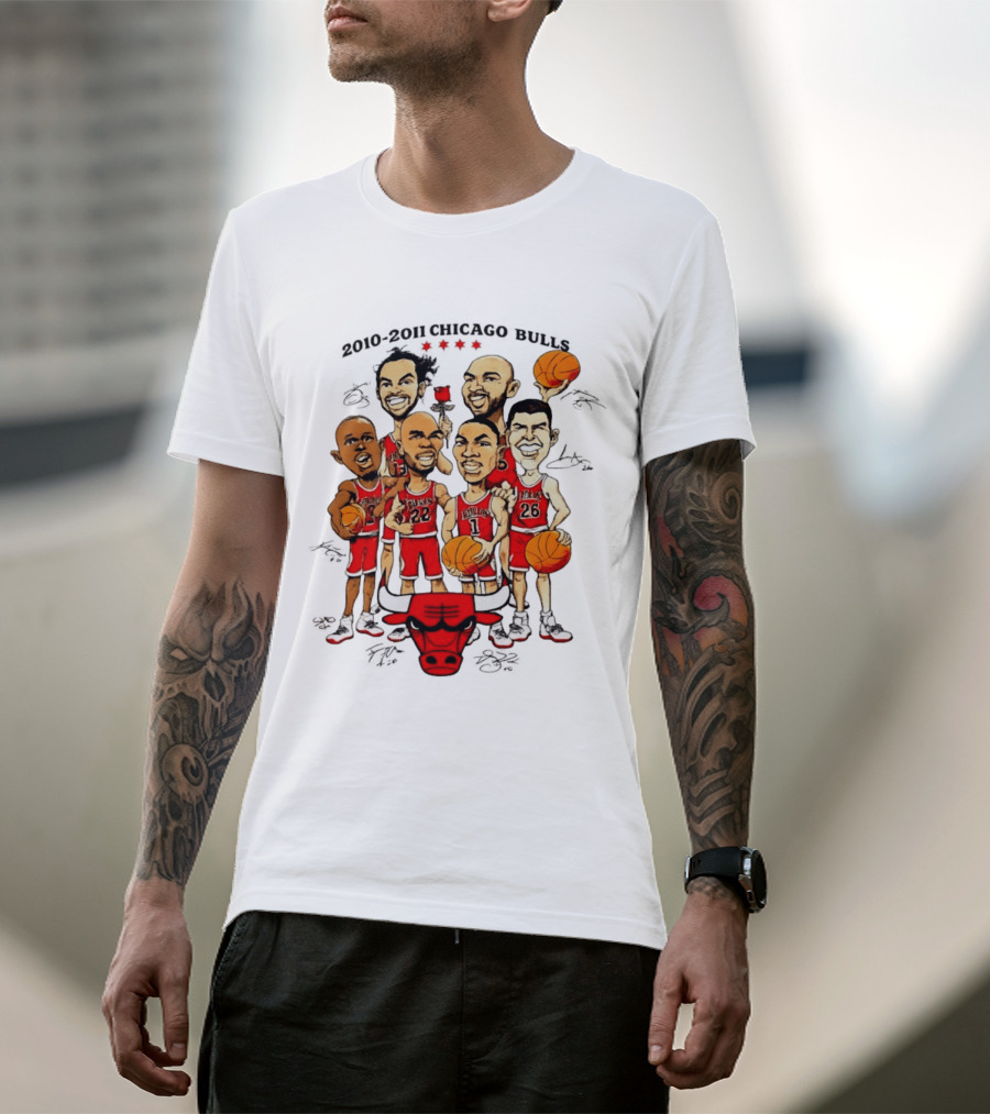 2010 2011 Chicago Bulls NBA Team Caricature T-Shirt