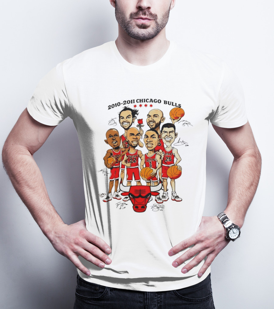 2010 2011 Chicago Bulls NBA Team Caricature T-Shirt