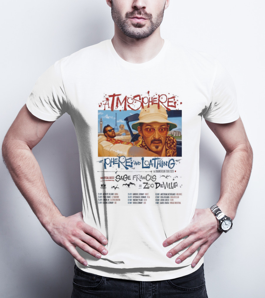 Atmosphere Sphere And Loathing Unamerican Tour 2026 Sage Francis Zodeville Paris London Vegas T-Shirt