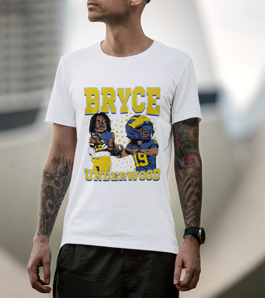 Bryce Underwood Michigan Blue And Yellow Football Caricature 19 T-Shirt