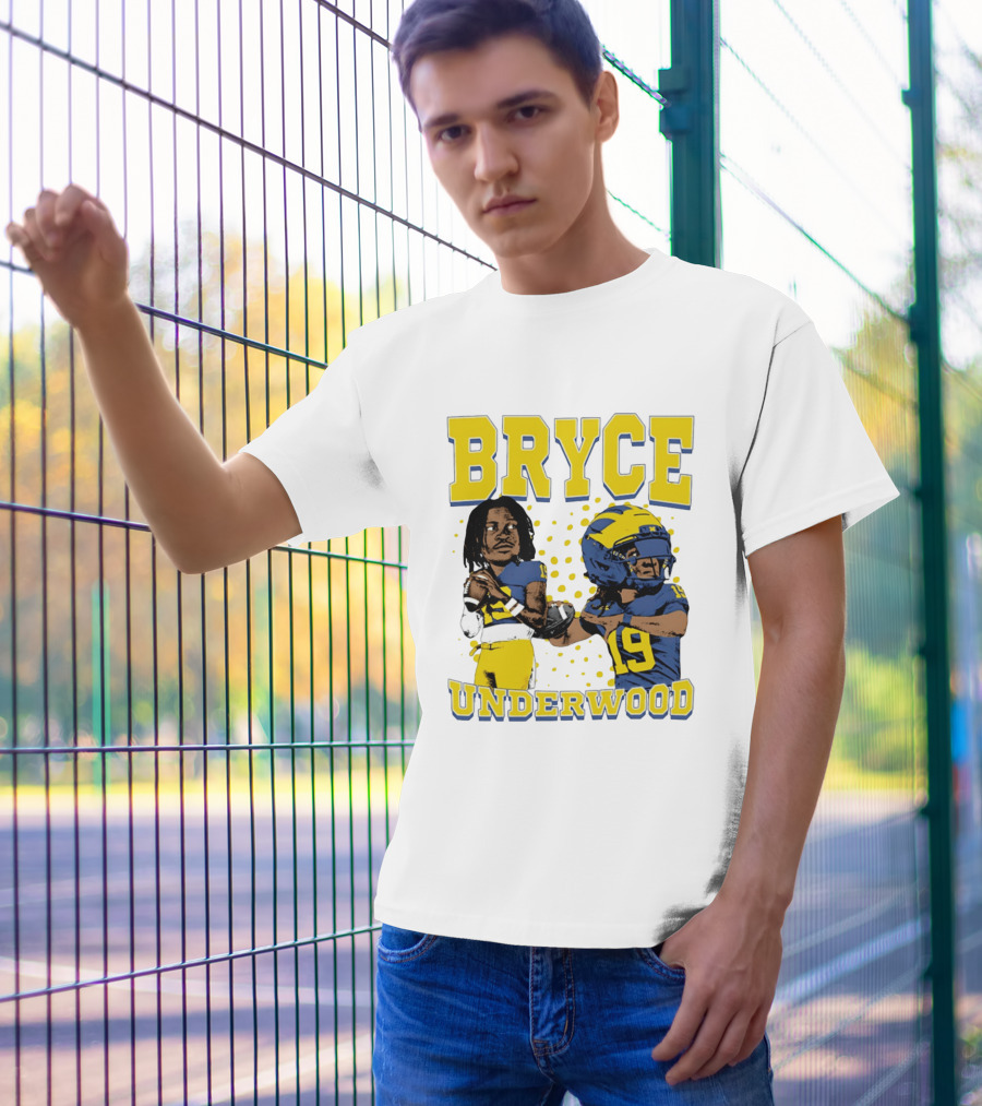 Bryce Underwood Michigan Blue And Yellow Football Caricature 19 T-Shirt