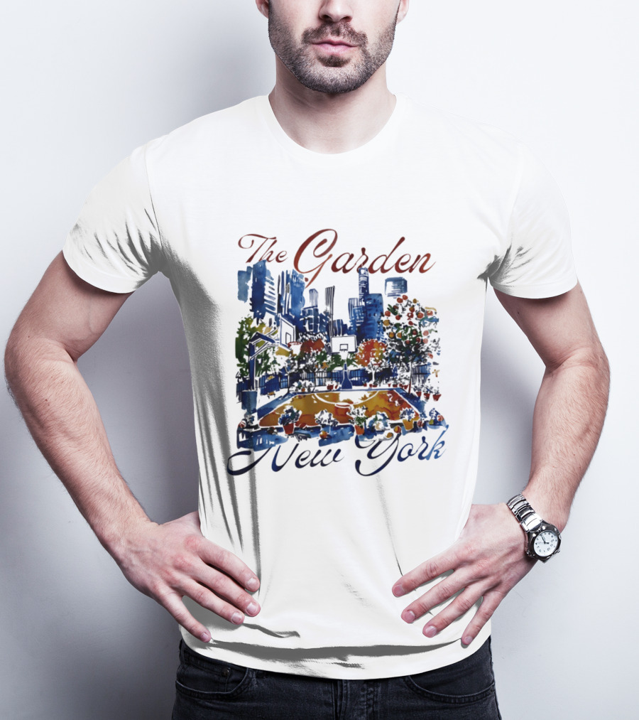The Garden New York Basketball Court Skyline Blossoms T-Shirt