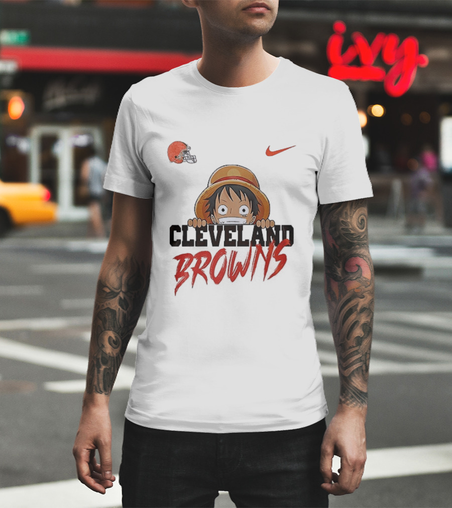 Cleveland Browns One Piece Monkey D Luffy Nike Collaboration T-Shirt