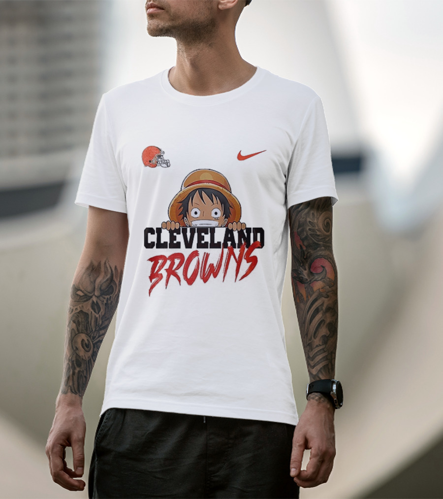 Cleveland Browns One Piece Monkey D Luffy Nike Collaboration T-Shirt