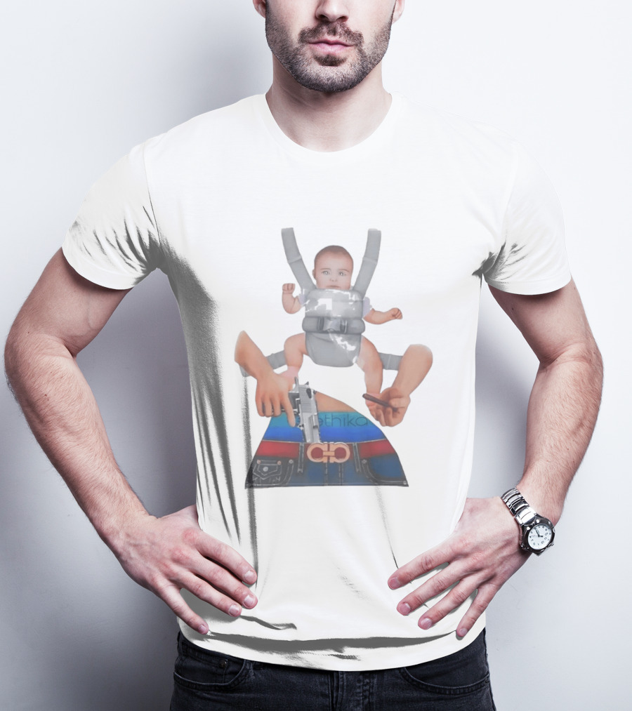 Ethika Responsible Father Baby Carrier Gun Mobile Concept T-Shirt