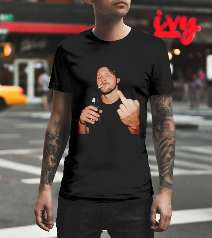 Josh Allen Smoking And Holding Beer Middle Finger T-Shirt