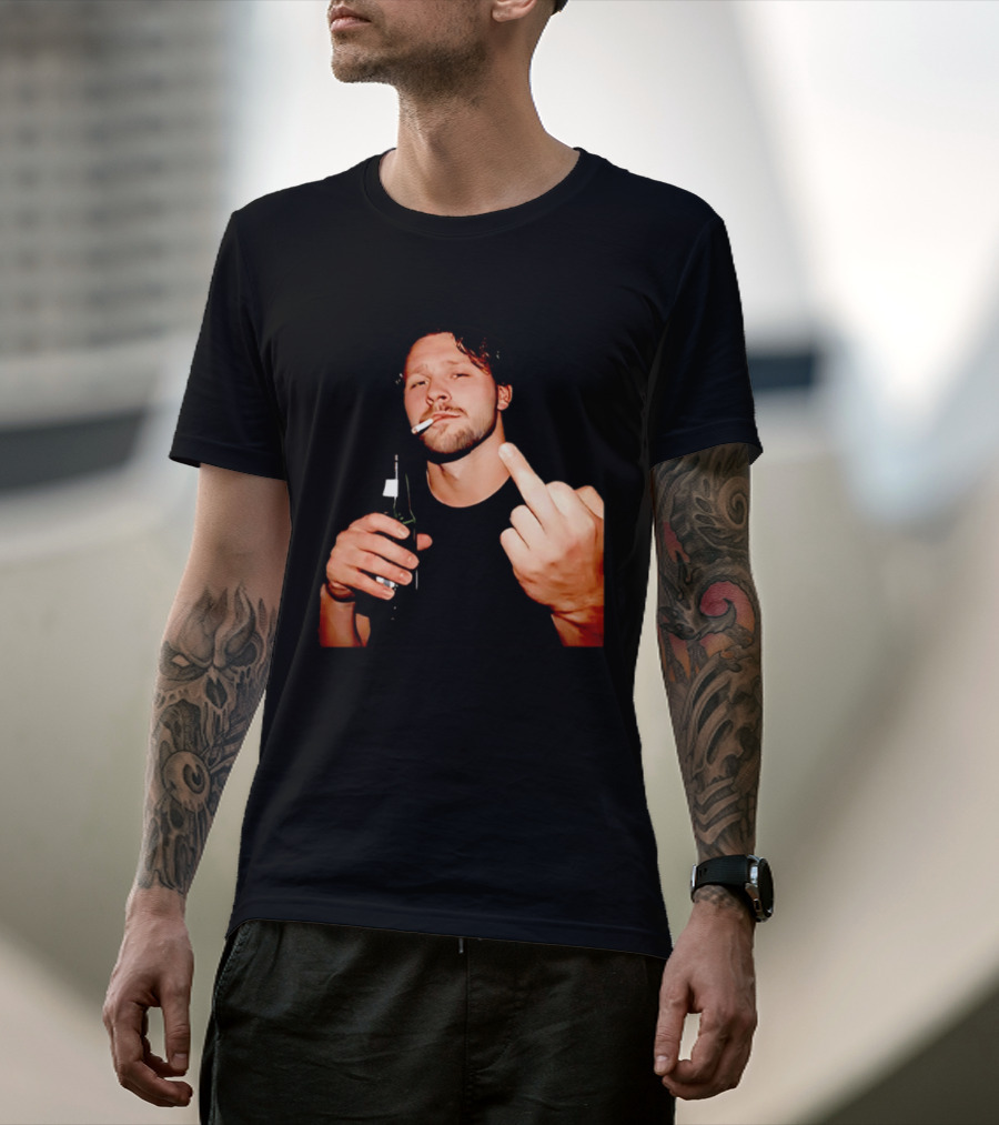 Josh Allen Smoking And Holding Beer Middle Finger T-Shirt