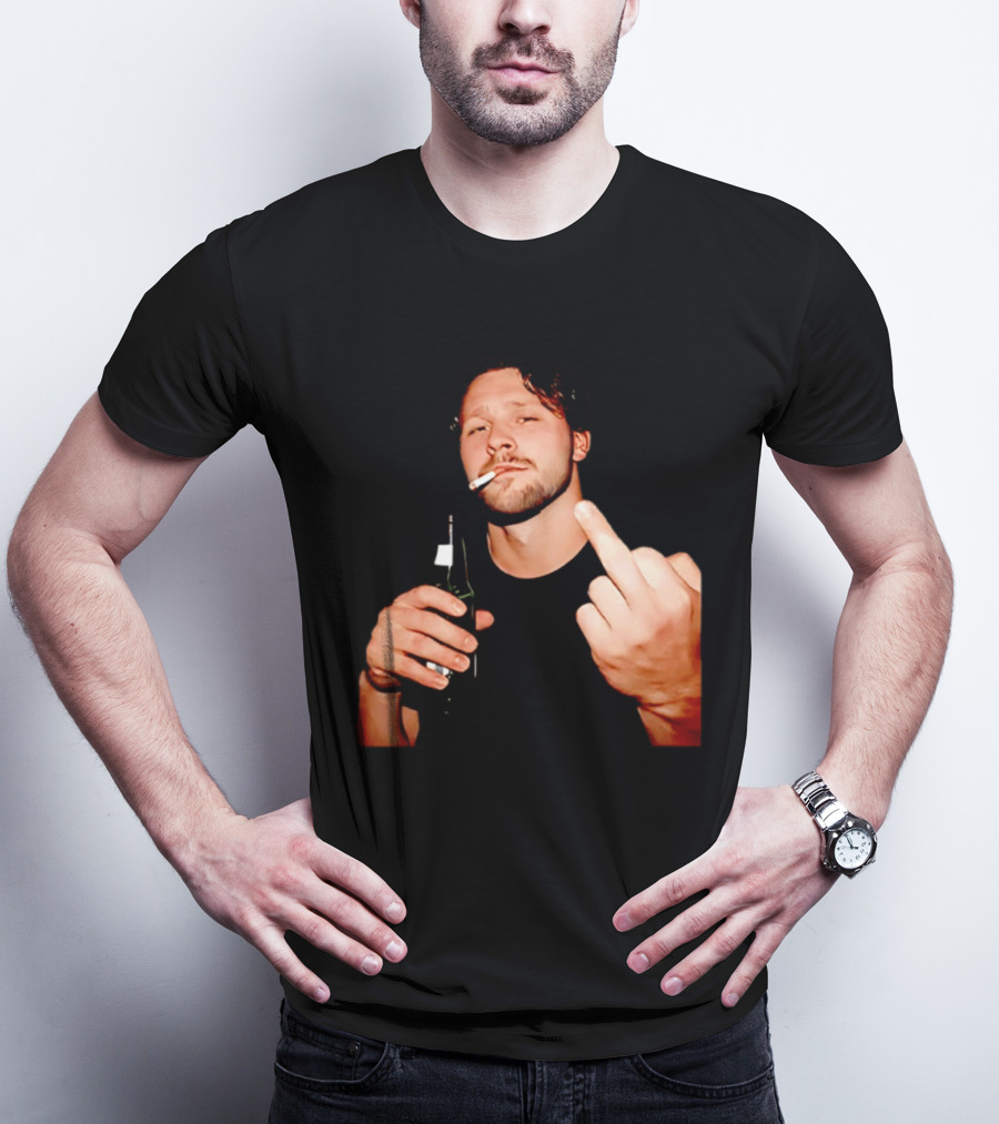 Josh Allen Smoking And Holding Beer Middle Finger T-Shirt
