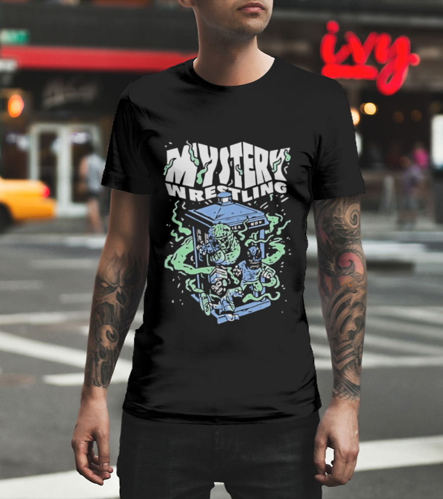 Mystery Wrestling Dr Who Boxing Tardis Green Monster Match T-Shirt