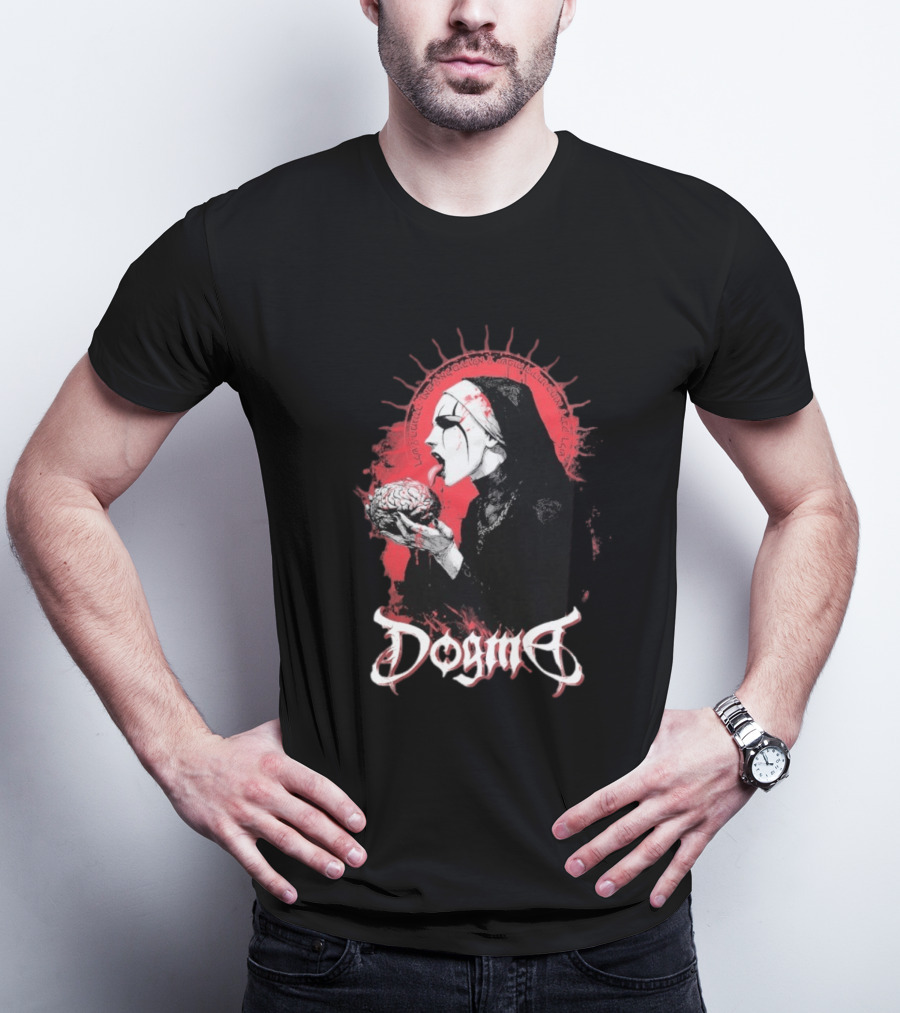 Dogma Brain Gothic Nun With Red Halo And Brain T-Shirt