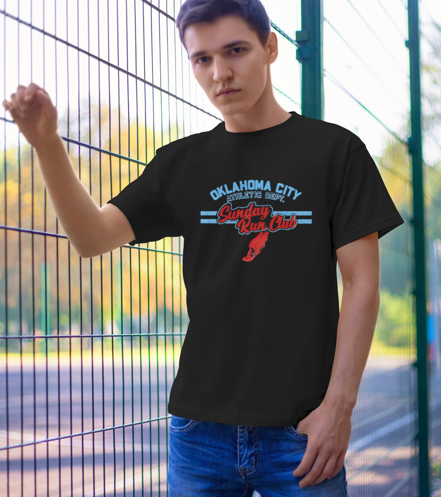 Oklahoma City Athletic Dept Sunday Run Club Winged Shoe T-Shirt