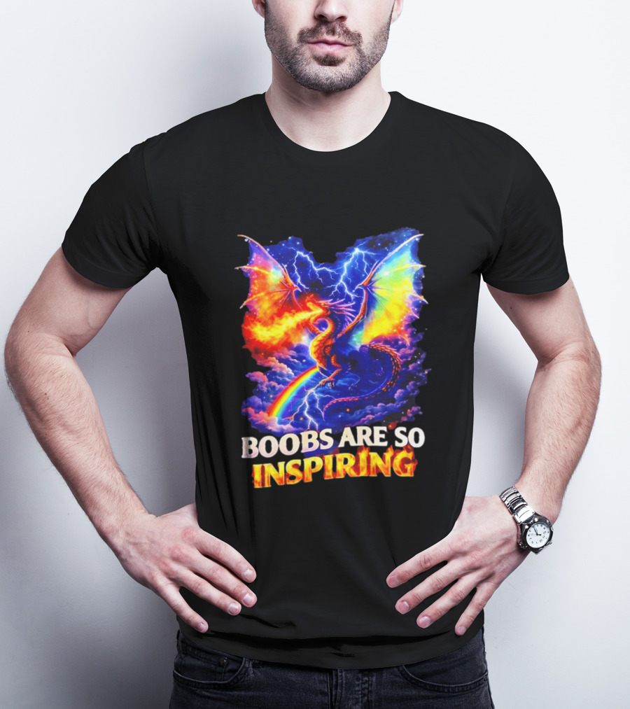 Boobs Are So Inspiring Dragon Rainbow Storm Fantasy T-Shirt