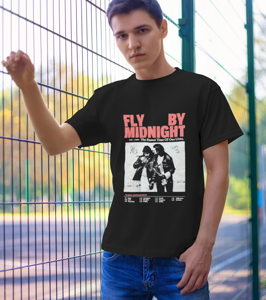 Fly By Midnight The Fastest Time Of Our Lives Black And White Signatures T-Shirt