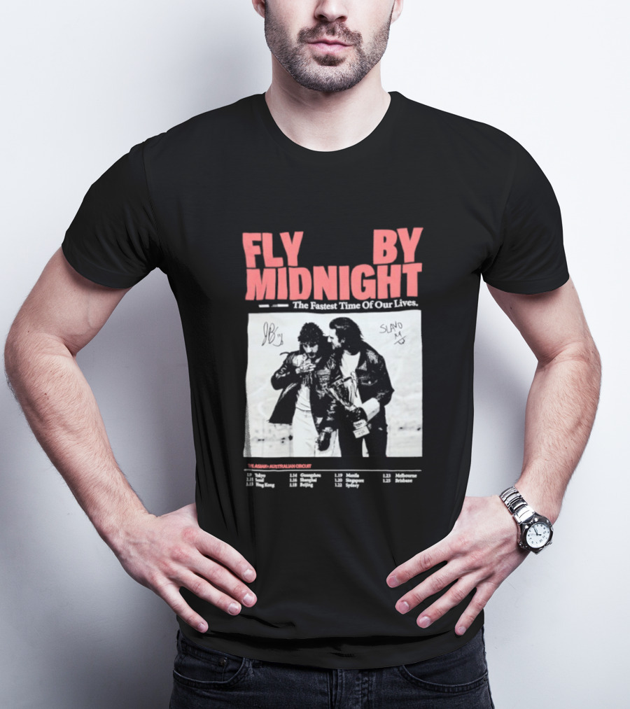 Fly By Midnight The Fastest Time Of Our Lives Black And White Signatures T-Shirt