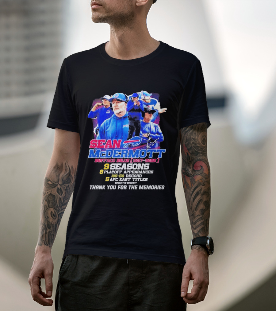 Buffalo Bills Sean McDermott 2017 2025 Nine Seasons Coaching T-Shirt