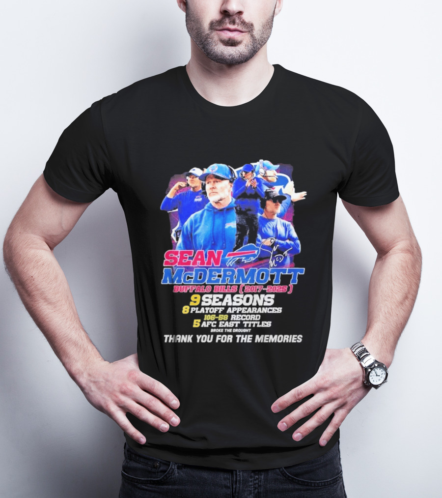 Buffalo Bills Sean McDermott 2017 2025 Nine Seasons Coaching T-Shirt