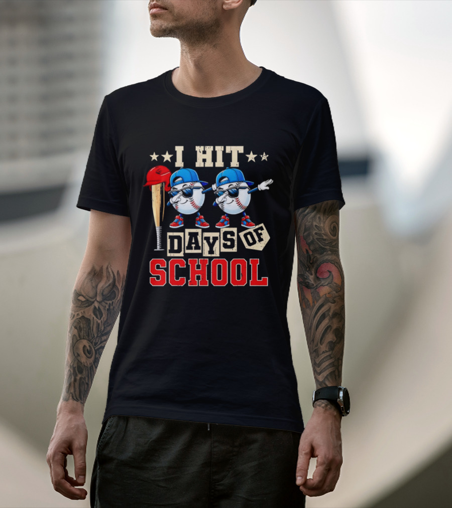 I Hit 100 Days Of School Baseball Player Theme Celebrating 100th Day T-Shirt