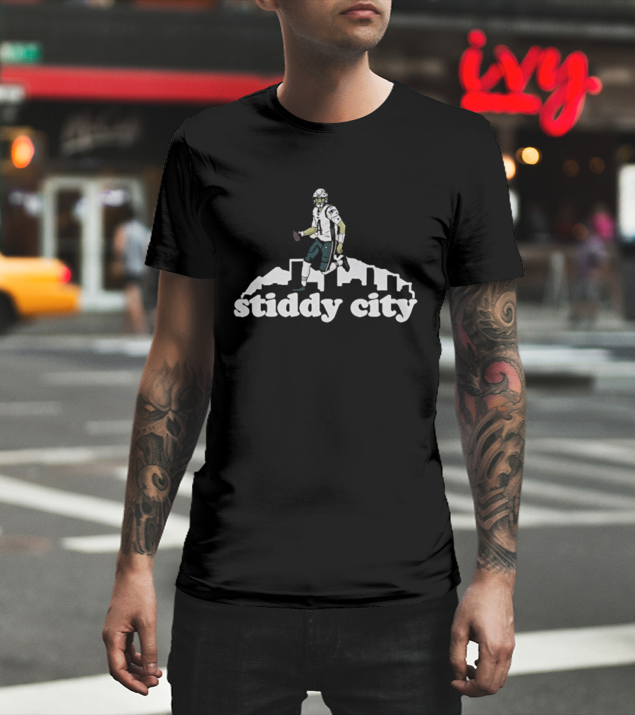 Stiddy City Jarrett Stidham Denver Broncos Skyline Football T-Shirt