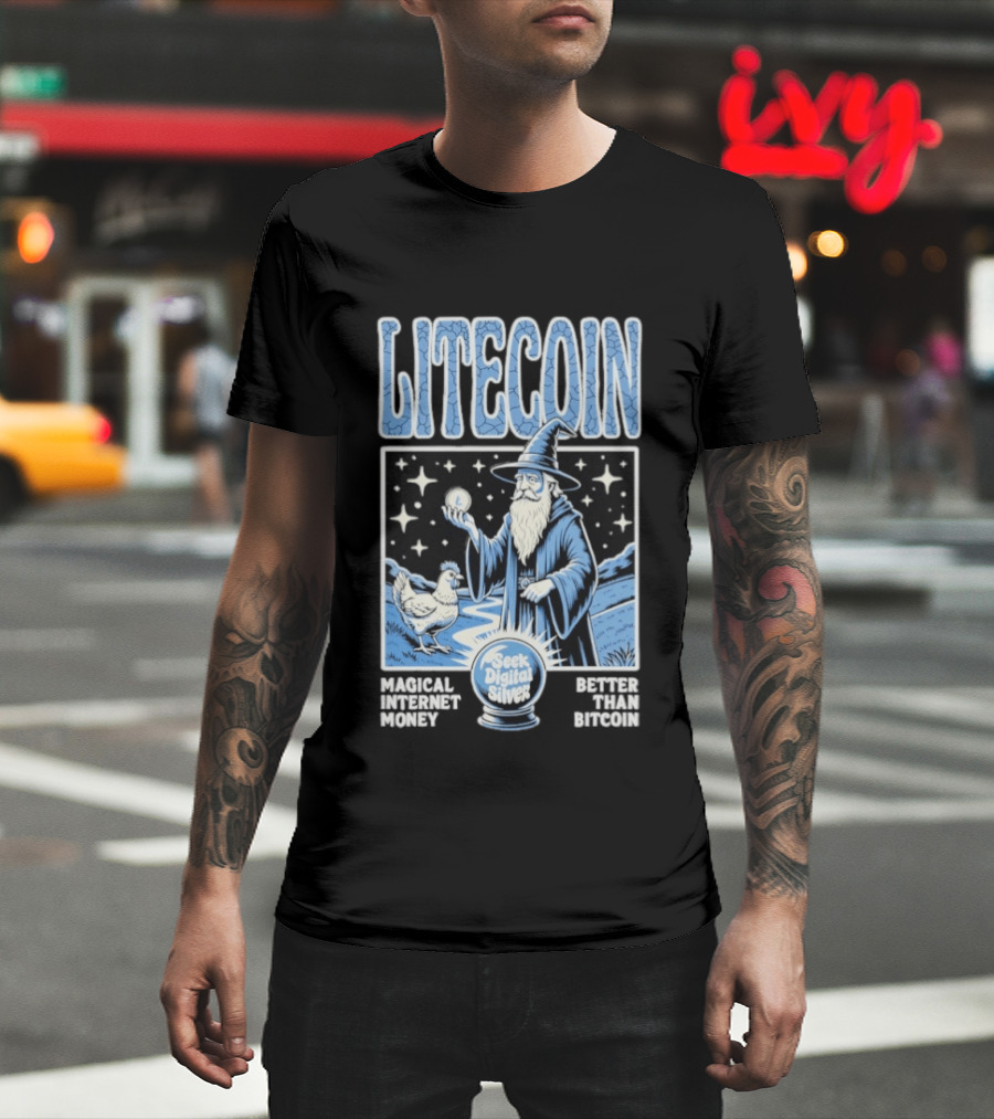Litecoin Magical Internet Money Seek Digital Silver Wizard Artistry T-Shirt