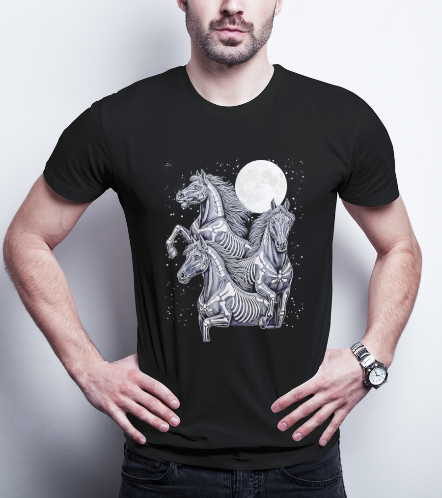 Three Horse Moon Día De Los Muertos Skeleton Horse T-Shirt