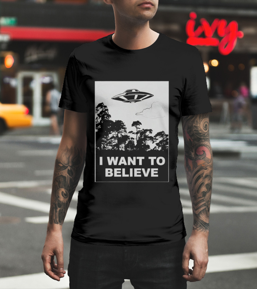 UFO I Want To Believe Flying Saucer Forest T-Shirt