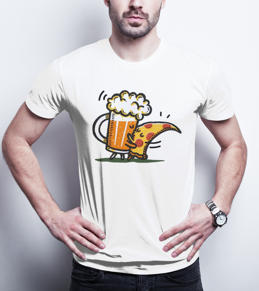 Beer And Pizza A Match Made In Heaven Little Bit Of You Hugging Slice T-Shirt