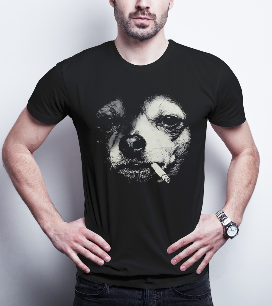 Chihuahua Smoking Cigarette Black And White T-Shirt