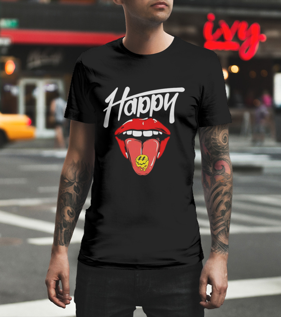 Happy Lips Tongue Out Smiley Face T-Shirt